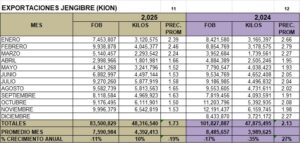 Jengibre Kion Perú Exportación 2025 Noviembre - Agrodataperu